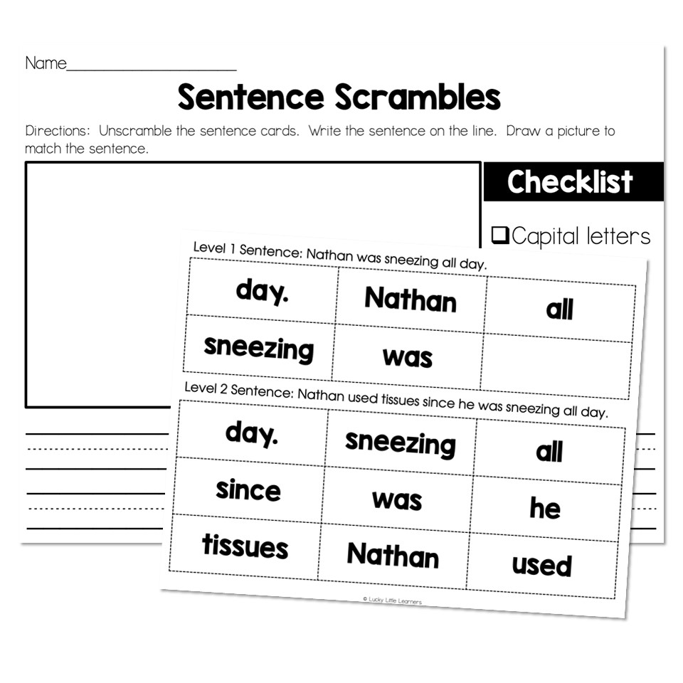 Winter Sentence Scrambles - Word Cards - Set 13 - Lucky Little Learners