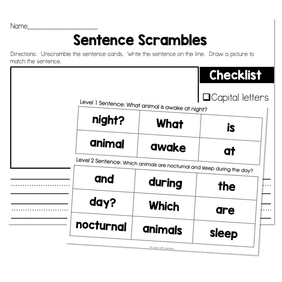 Winter Sentence Scrambles - Word Cards - Set 24 - Lucky Little Learners