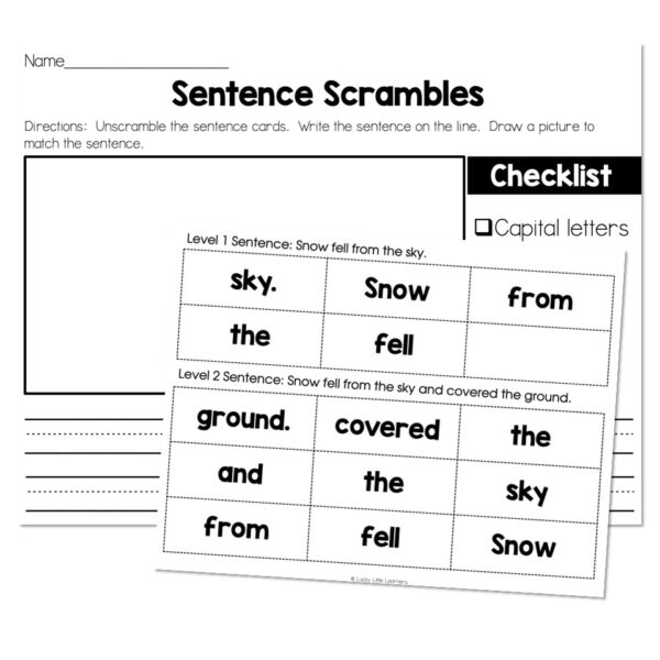 Winter Sentence Scrambles - Word Cards - Set 3 - Lucky Little Learners