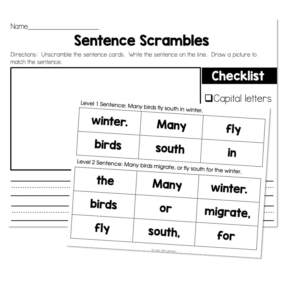 Winter Sentence Scrambles - Word Cards - Set 6 - Lucky Little Learners