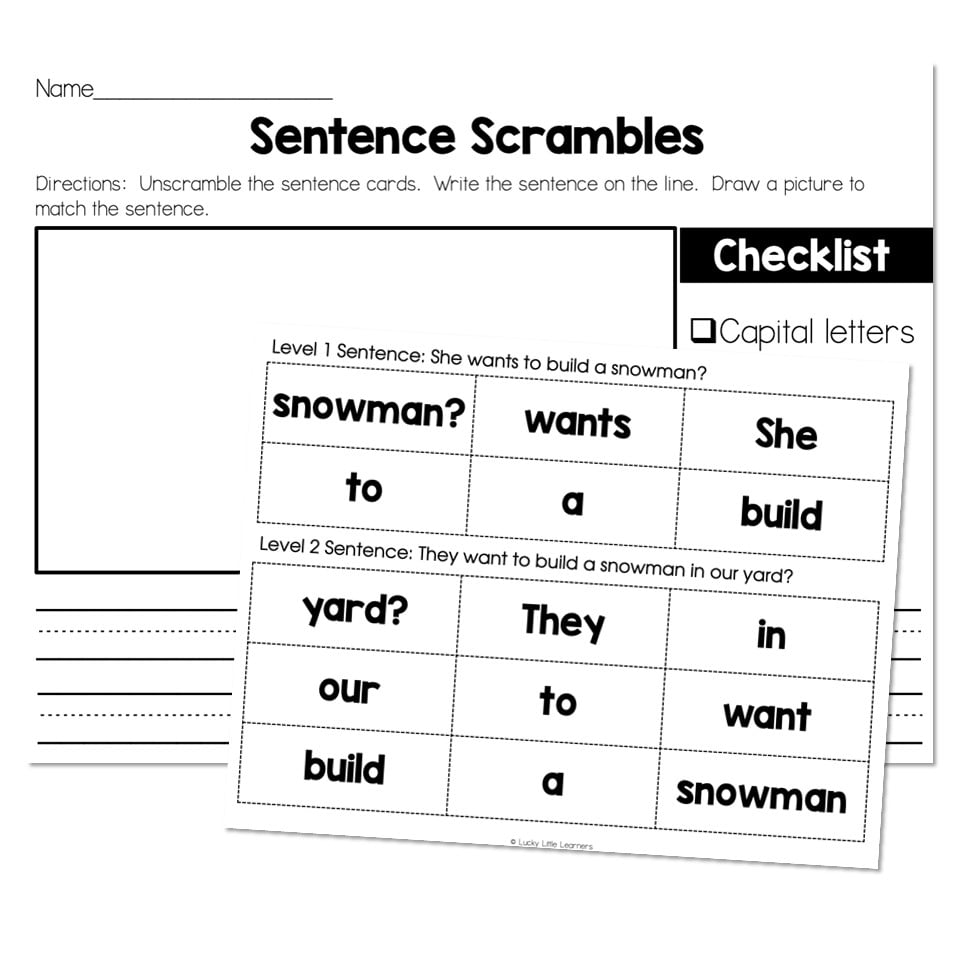 Winter Sentence Scrambles - Word Cards - Set 8 - Lucky Little Learners