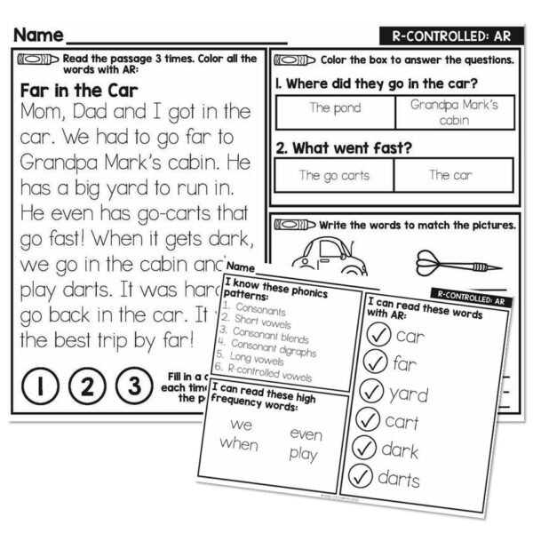 1st Grade Decodable Phonics Passage - R-Controlled - AR - Lucky Little ...