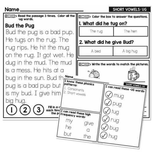 1st Grade Decodable Phonics Passage - Short Vowels - UG - Lucky Little ...