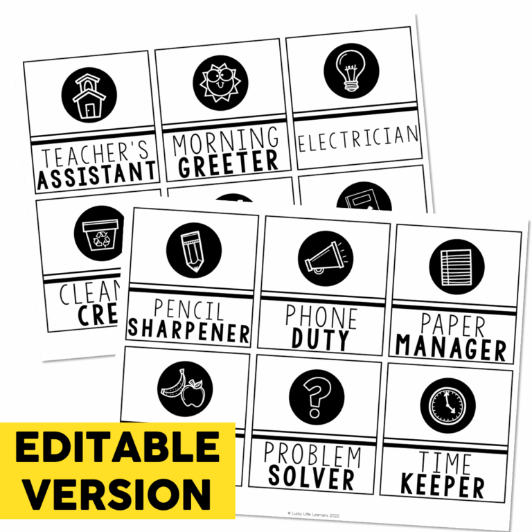 Editable Classroom Jobs - Option 1 - Lucky Little Learners