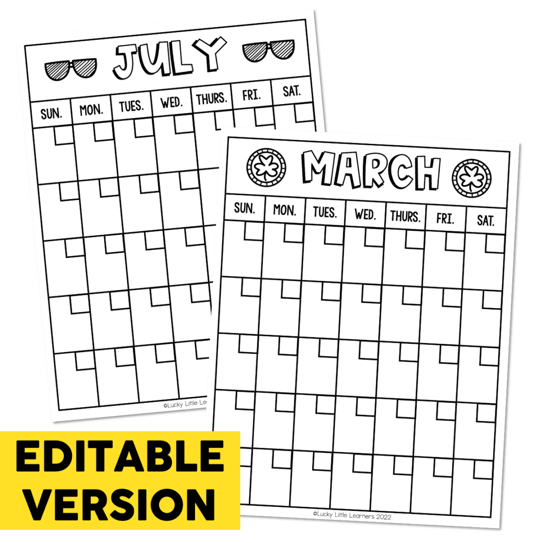 Editable Classroom Calendar Set - Student Planner - Version 2 - Lucky ...
