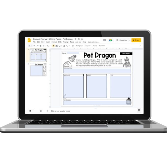 Digital - February Writing Pages - Free Write - Pet Dragon - Lucky ...