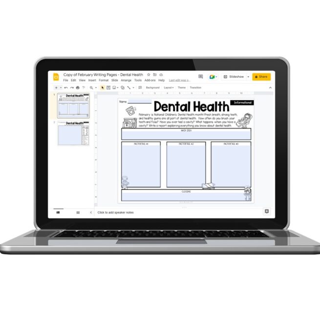Digital - February Writing Pages - Informational - Dental Health ...