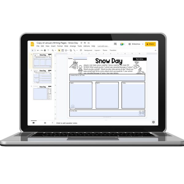 Digital - January Writing Pages - Narrative - Snow Day - Lucky Little ...