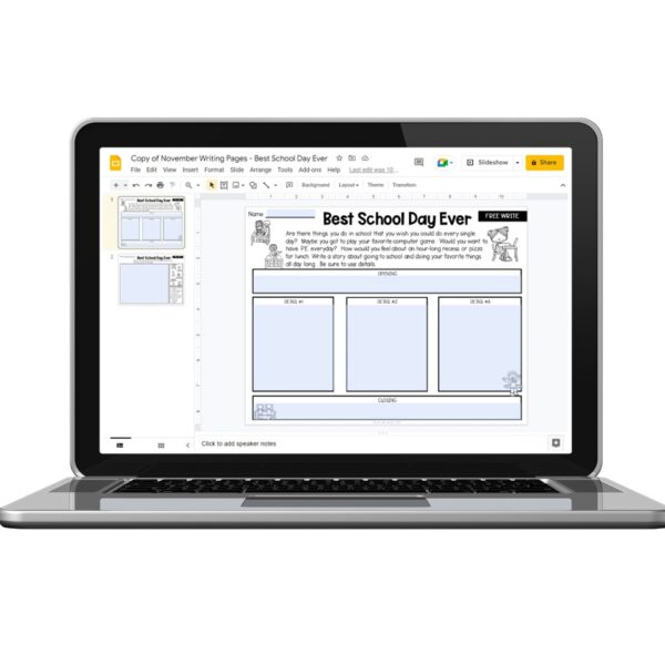 Digital - November Writing Pages - Free Write - Best School Day Ever ...