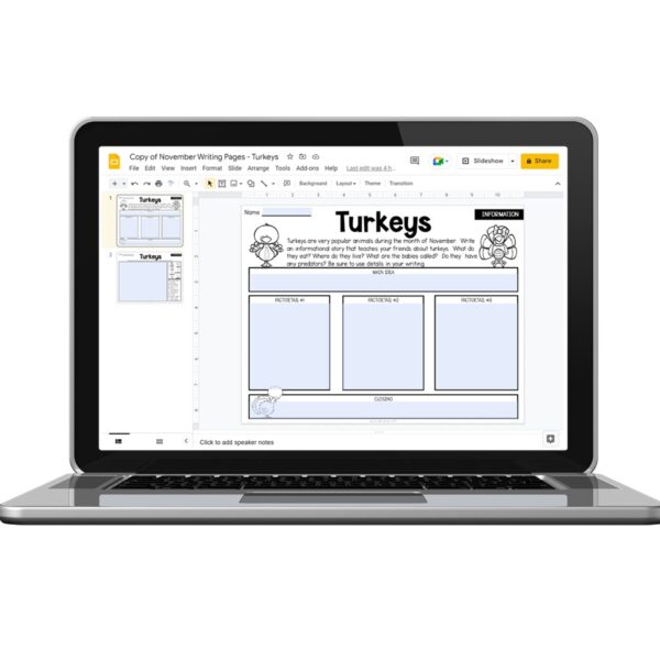 Digital - November Writing Pages - Informational - Turkeys - Lucky ...