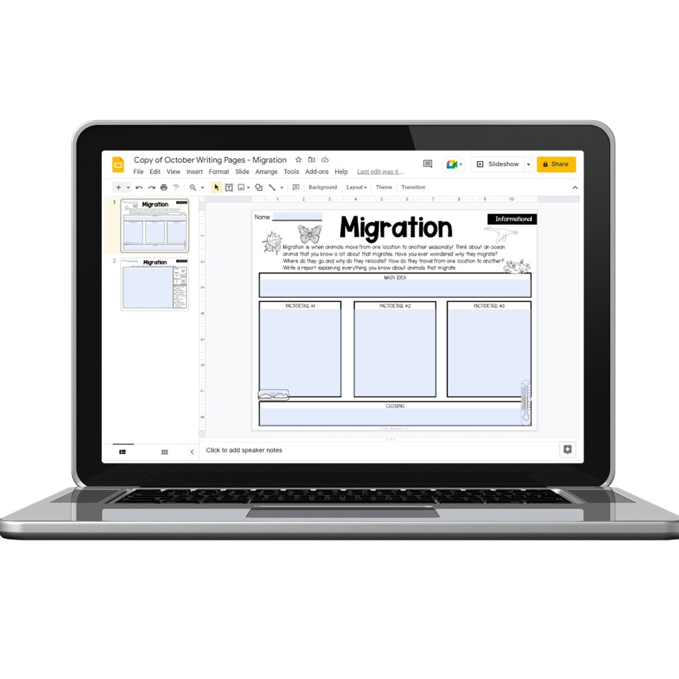 Digital - October Writing Pages - Informational - Migration - Lucky ...