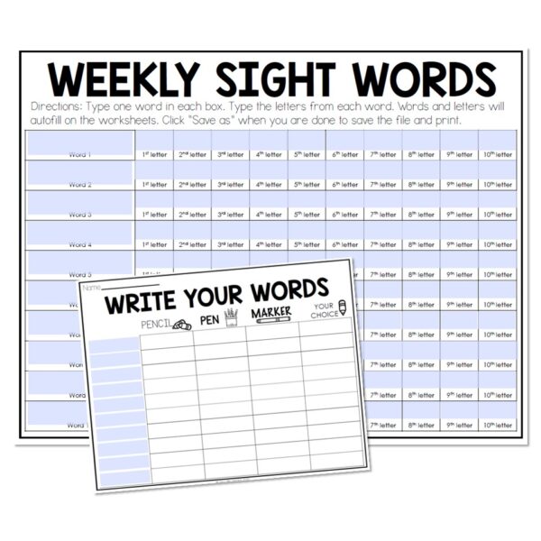 Editable Sight Words Worksheets with Autofill - Sight Word Practice ...