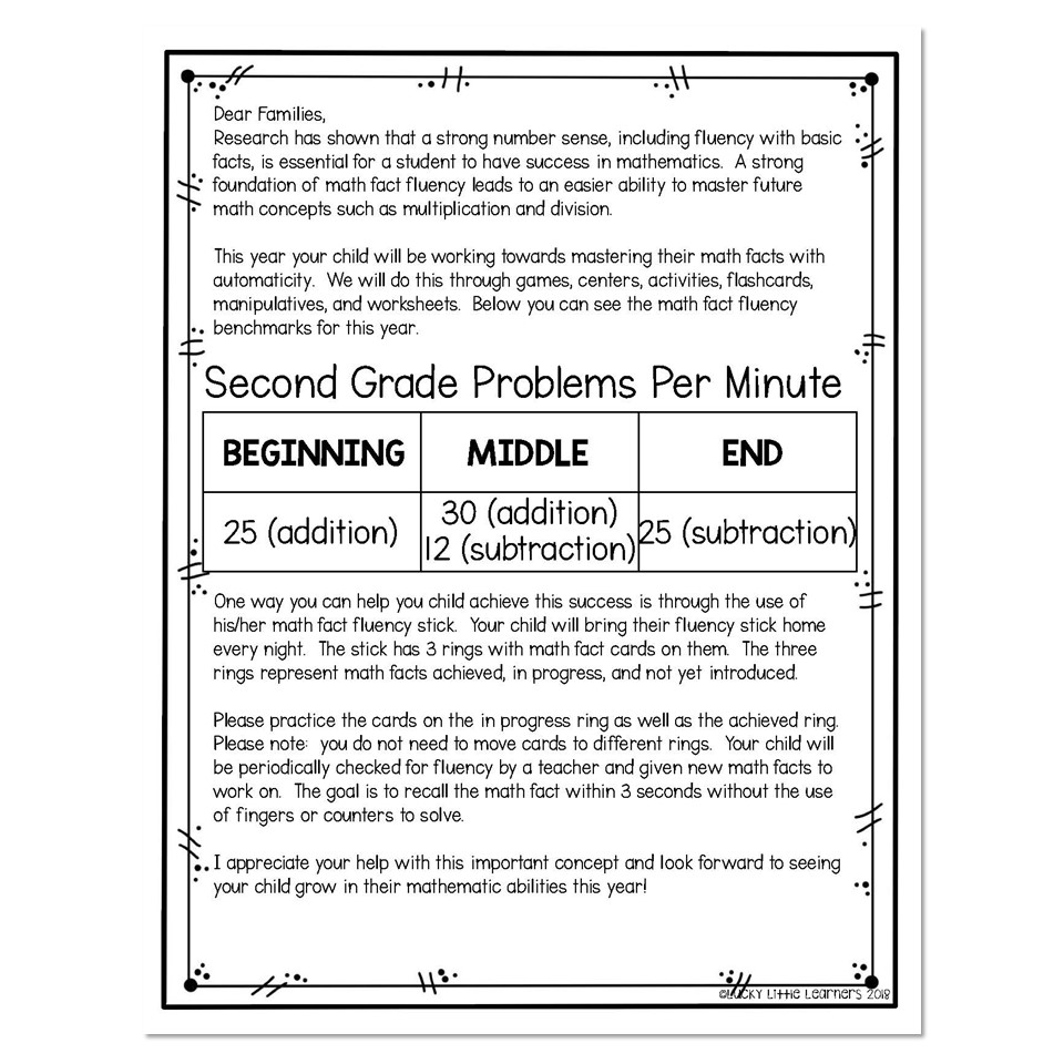 Math Fact Fluency Sticks Math Fact Fluency Practice Parent Letter