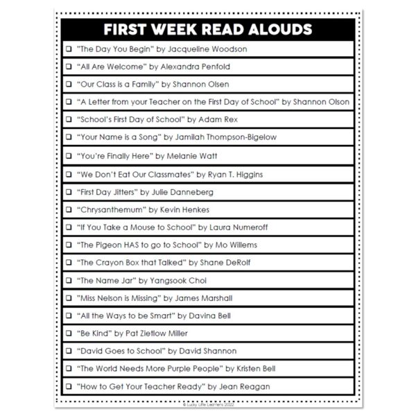 Classroom Setup - Back to School Resources - First Week Read Alouds ...