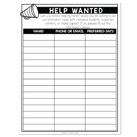 Classroom Setup - Open House - Volunteer Sign-up Sheets - Lucky Little ...