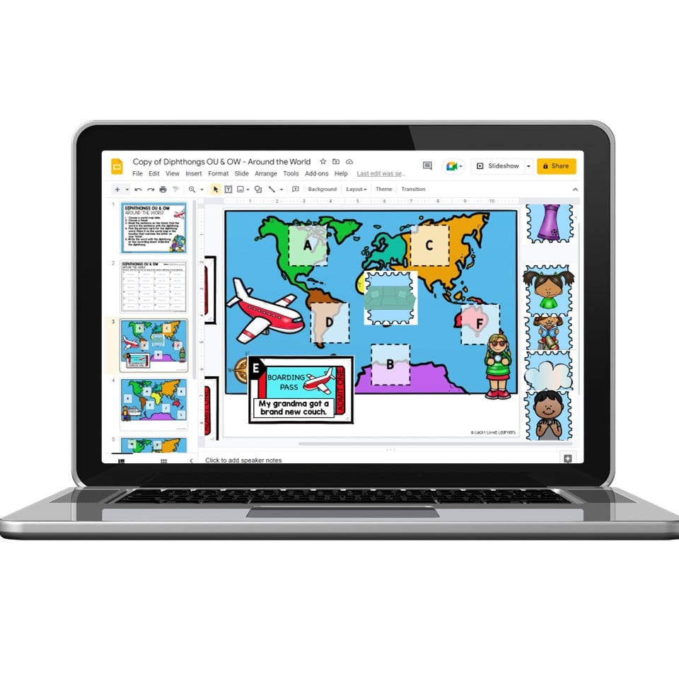 Digital - 2nd Grade Phonics Center - Diphthongs OU and OW - Lucky ...