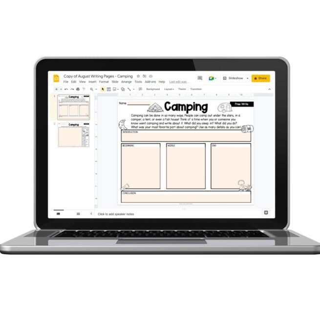 Digital - August Writing Pages - Free Write - Camping - Lucky Little ...
