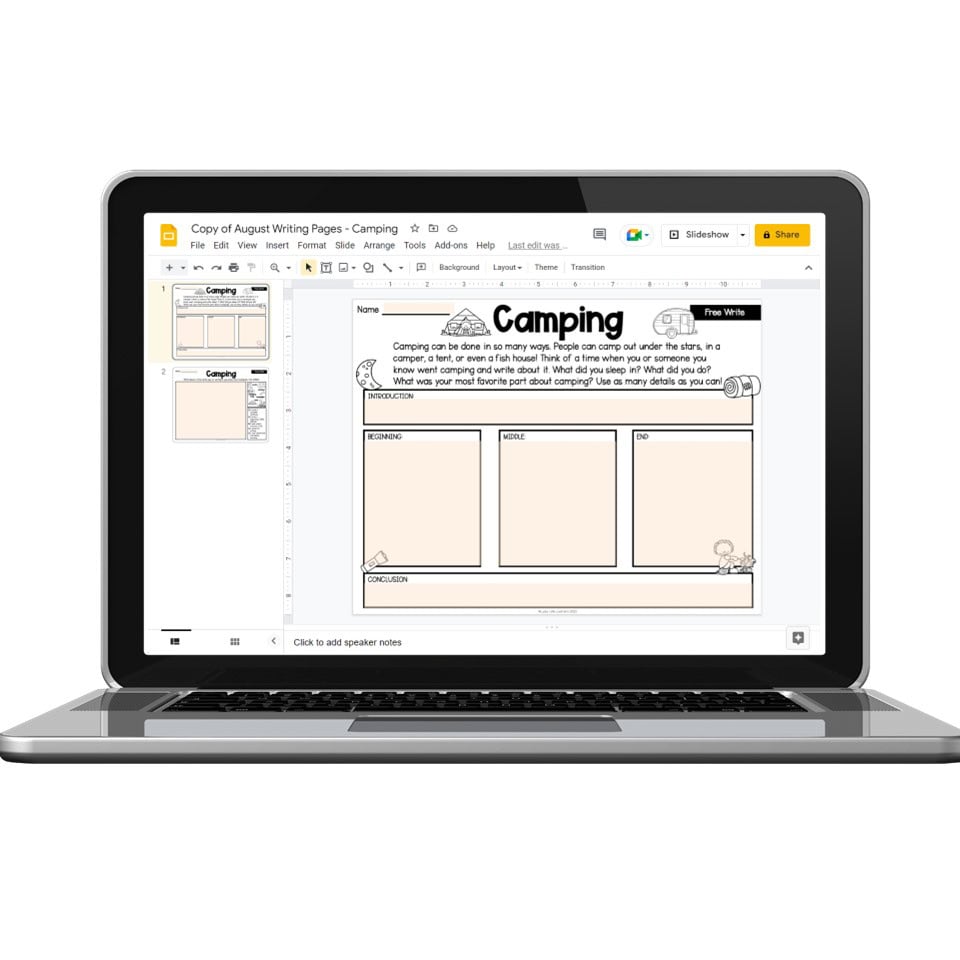 Digital - August Writing Pages - Free Write - Camping - Lucky Little ...