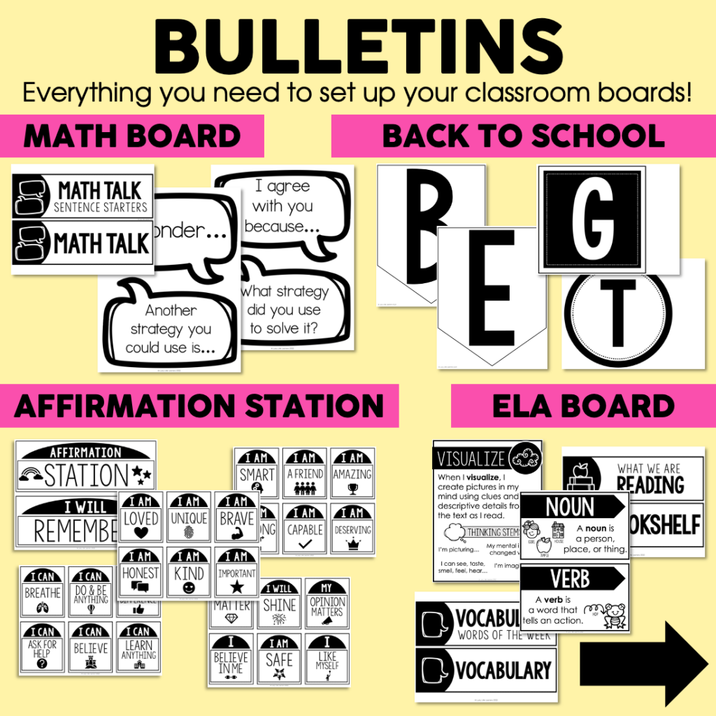 Back to School Bulletin Board with Math, Literacy, Affirmations, and ...