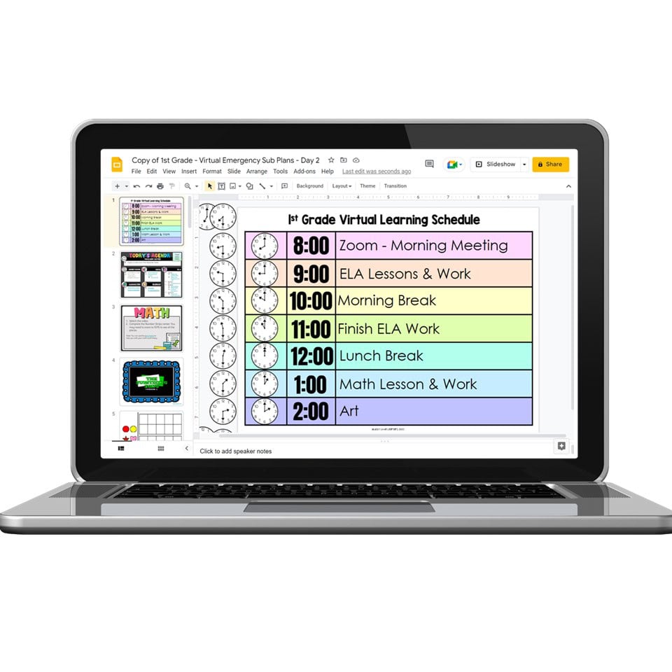 1st Grade Emergency Sub Plans - Day 2 - Lucky Little Learners