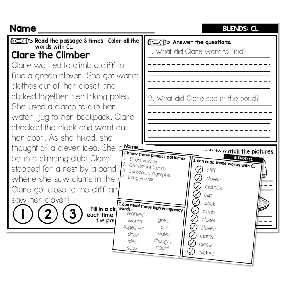 2nd Grade Decodable Phonics Passage - Beginning Blends - CL - Lucky ...