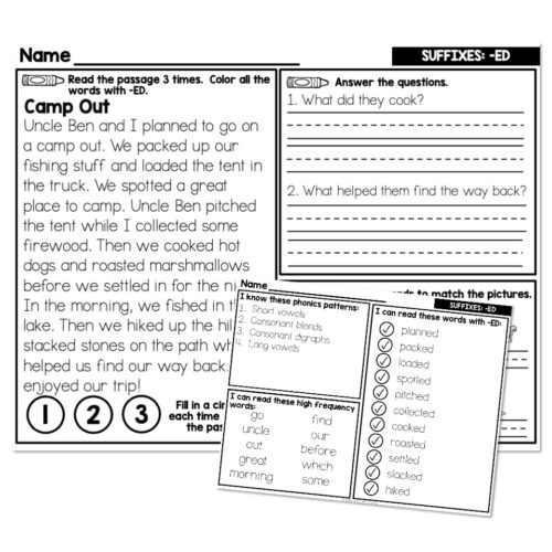 2nd Grade Decodable Phonics Passage - Suffixes - ED - Lucky Little Learners