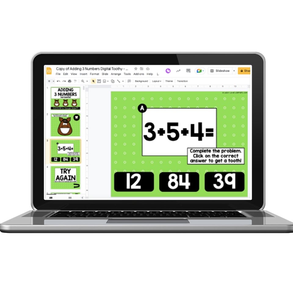 Digital Toothy - Math - 1st & 2nd Grade - Adding 3 Numbers - Horizontal ...