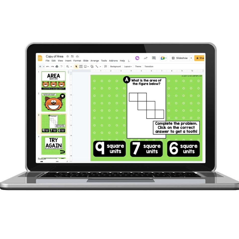 Digital - 1st and 2nd Grade Math Toothy® Task Cards - Area - Lucky ...
