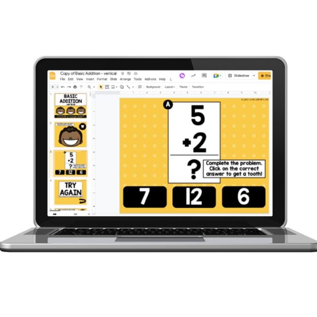 Digital - 1st and 2nd Grade Math Toothy® Task Cards - Basic Addition ...