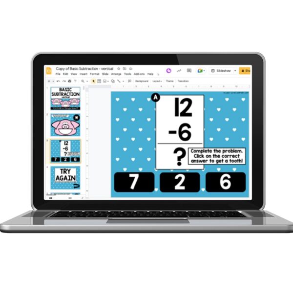Digital - 1st and 2nd Grade Math Toothy® Task Cards - Basic Subtraction ...