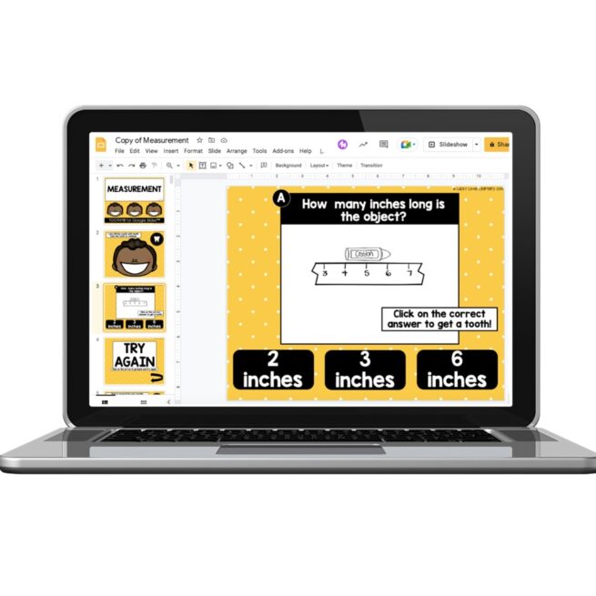 Digital - 1st and 2nd Grade Math Toothy® Task Cards - Measurement ...