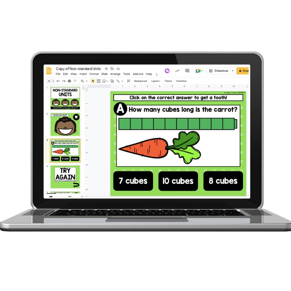 Digital - 1st and 2nd Grade Math Toothy® Task Cards - Nonstandard Units ...