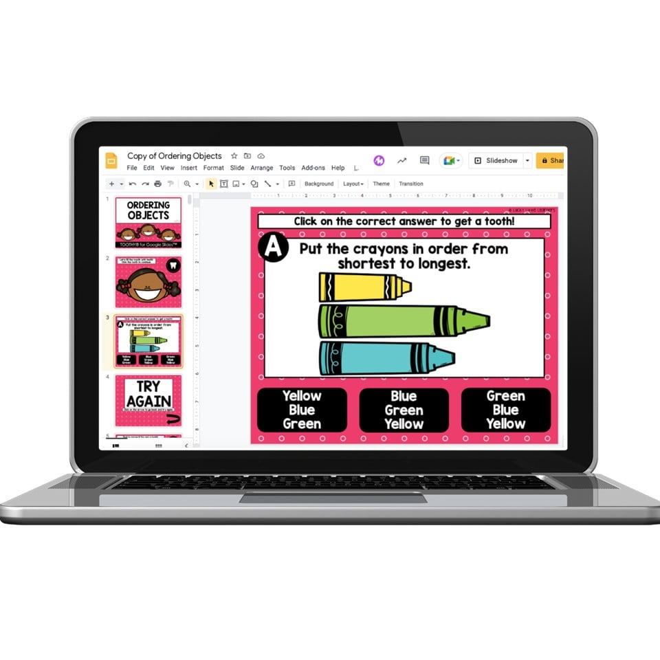 Digital - 1st and 2nd Grade Math Toothy® Task Cards - Ordering Objects ...