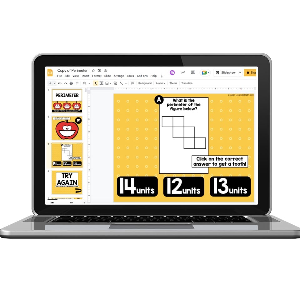 Digital - 1st and 2nd Grade Math Toothy® Task Cards - Perimeter - Lucky ...