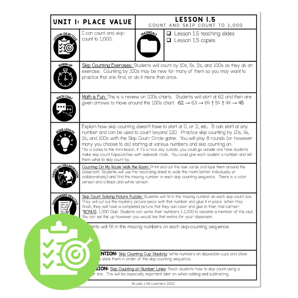 Lucky To Learn Math Skip Count To 1000 Lesson 1 5 Lesson Plan