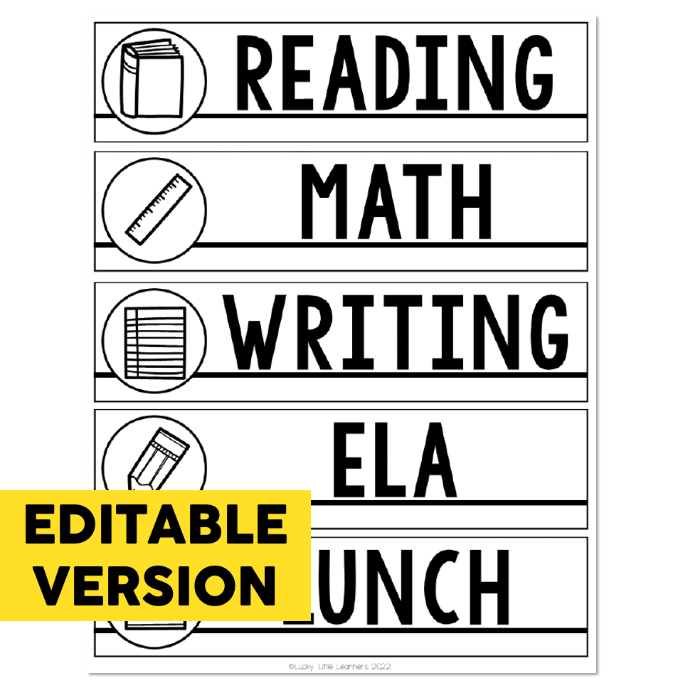 Editable Classroom Setup - Schedule Cards - Small - Lucky Little Learners