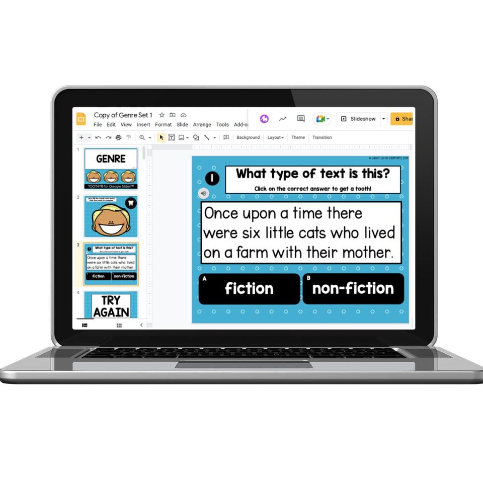 Digital Toothy - Reading Comprehension - 1st Grade - Genre - Set 1 ...