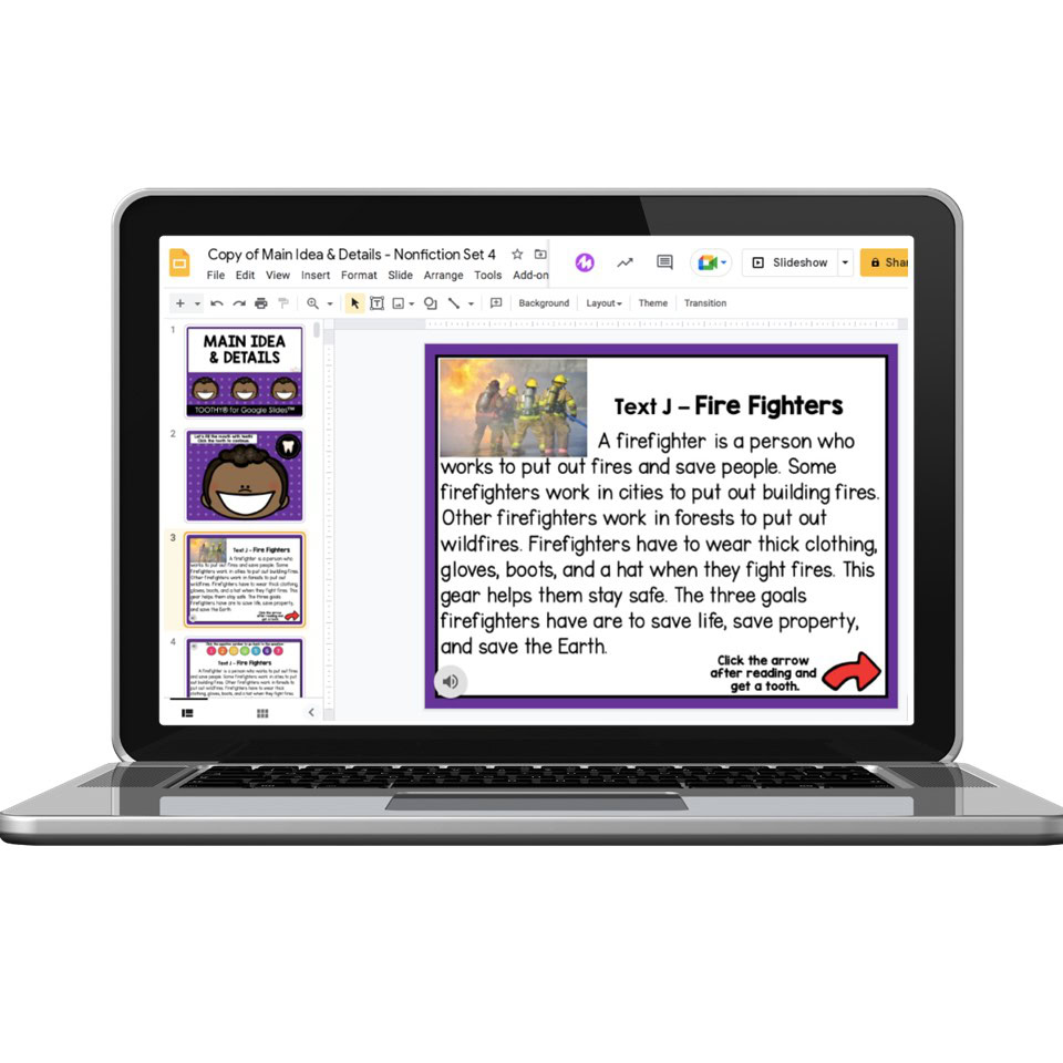 Digital Toothy - Reading Comprehension - 1st Grade - Main Idea and ...