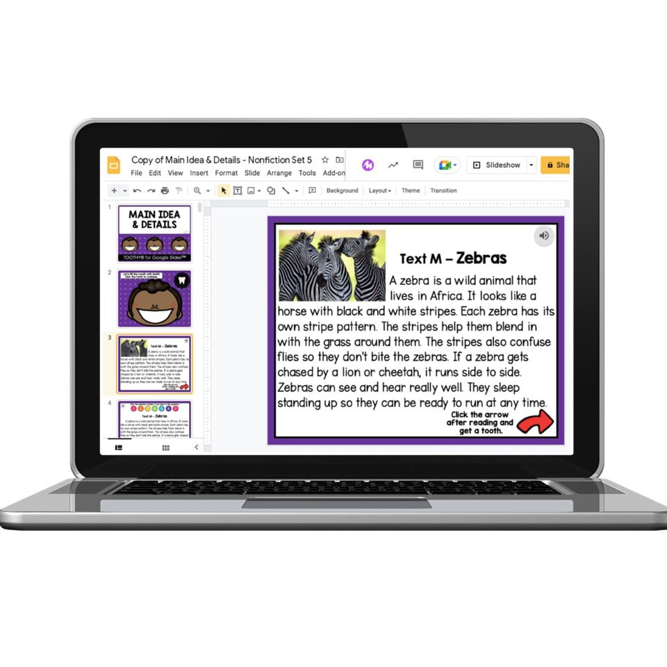 Digital Toothy - Reading Comprehension - 1st Grade - Main Idea and ...