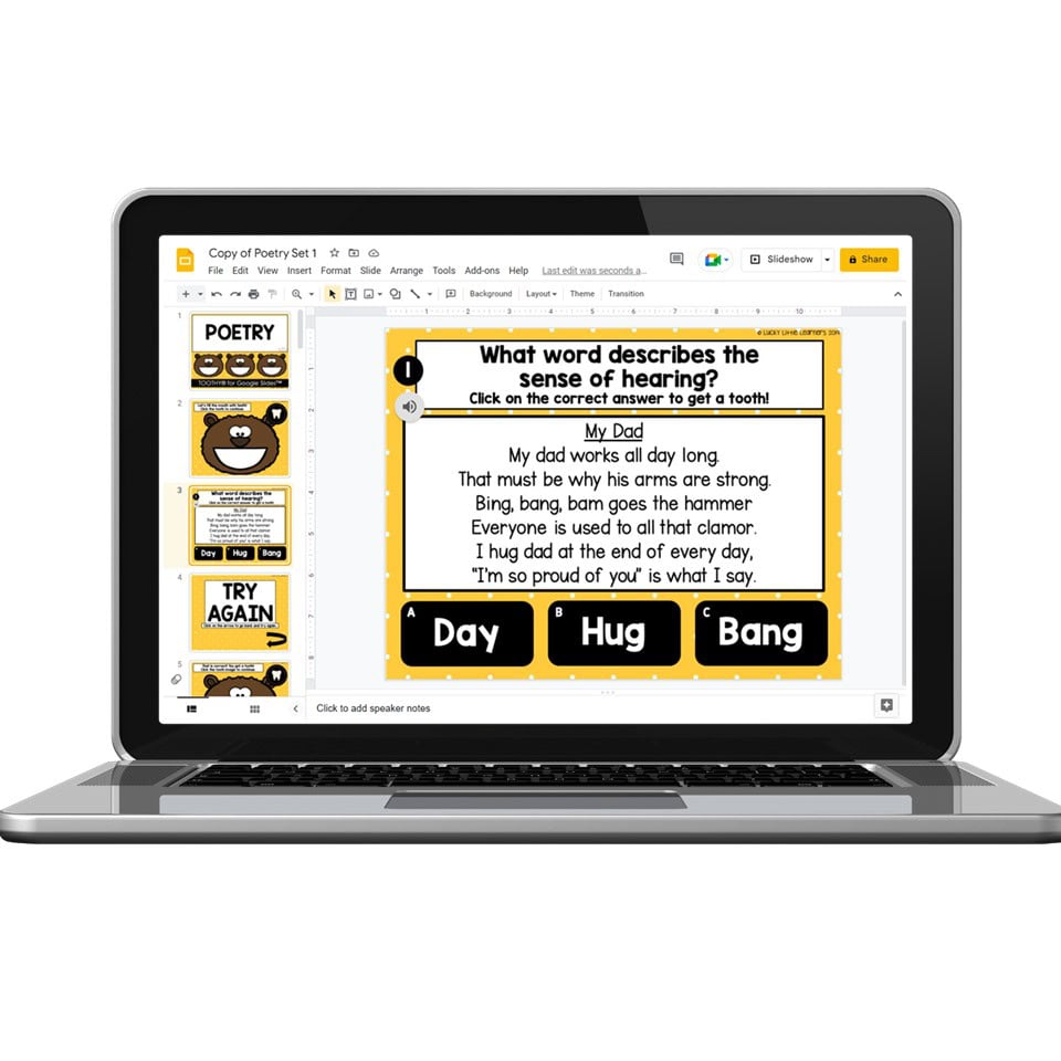 Digital Toothy - Reading Comprehension - 1st Grade - Poetry - Set 1 ...