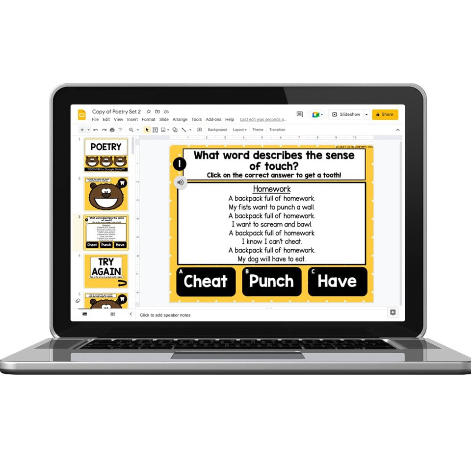 Digital Toothy - Reading Comprehension - 1st Grade - Poetry - Set 2 ...