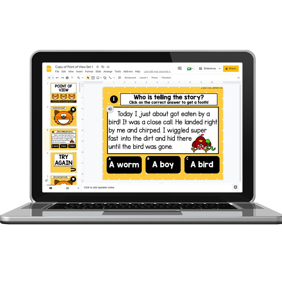 Digital Toothy - Reading Comprehension - 1st Grade - Point of View ...