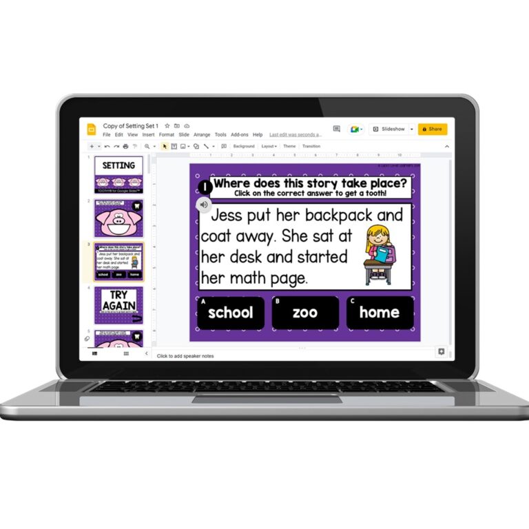 Digital Toothy - Reading Comprehension - 1st Grade - Setting - Set 1 ...