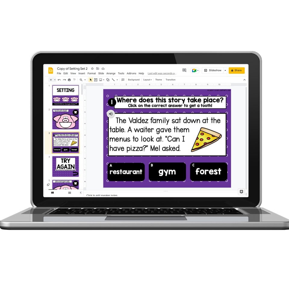 Digital Toothy - Reading Comprehension - 1st Grade - Setting - Set 2 ...