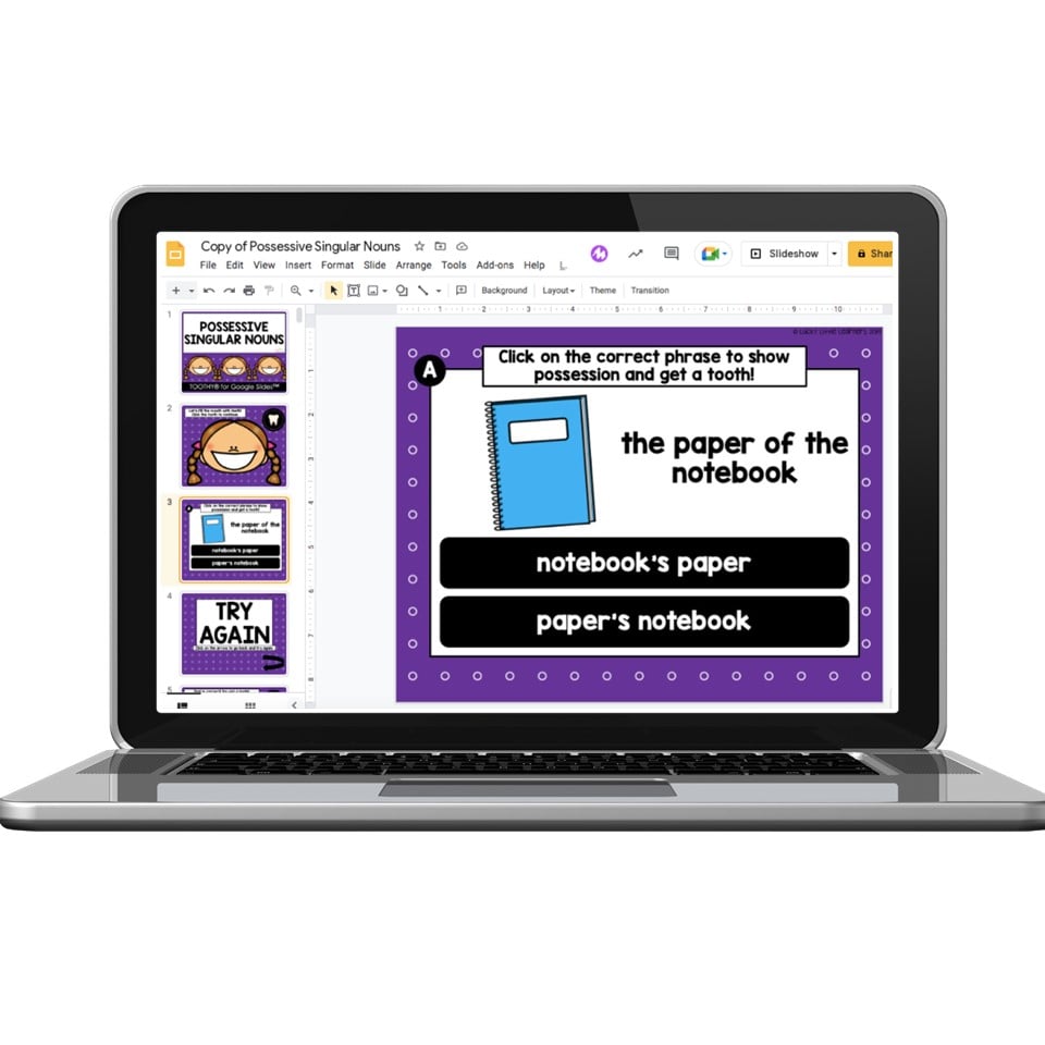 Digital Toothy - Reading Comprehension - 2nd & 3rd Grade - Possessive ...
