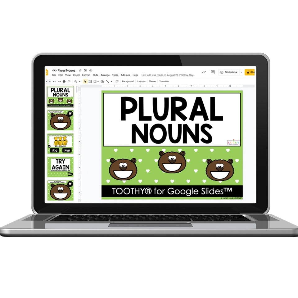 Digital Toothy - ELA - Kindergarten - Plural Nouns - Lucky Little Learners