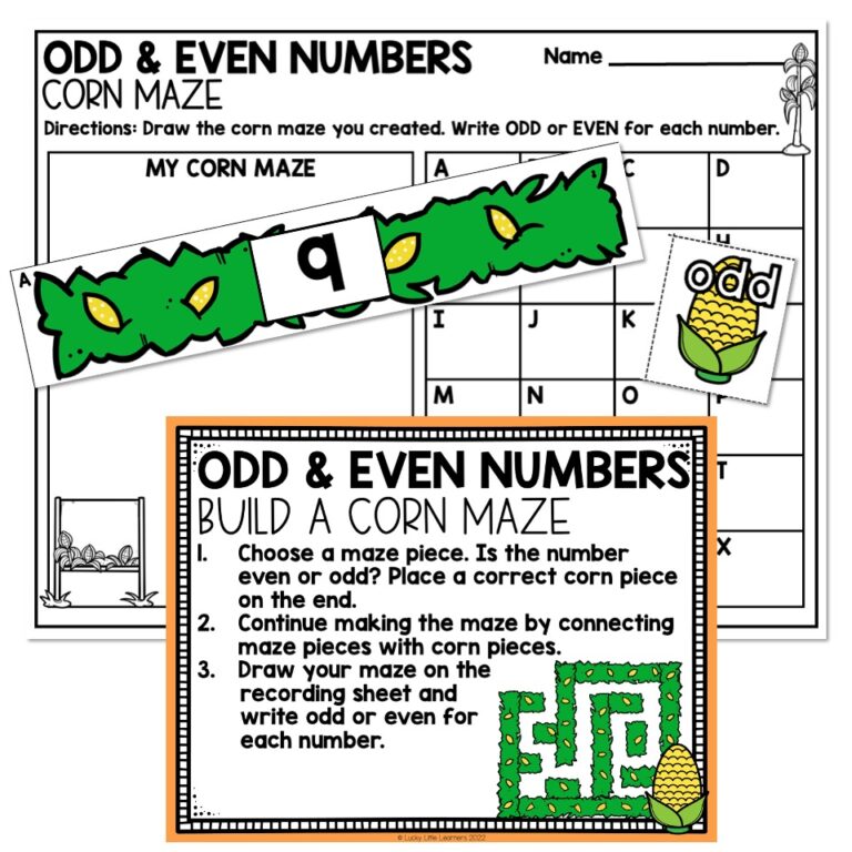 1st Grade October Math Center - Corn Maze Odd or Even - Lucky Little ...