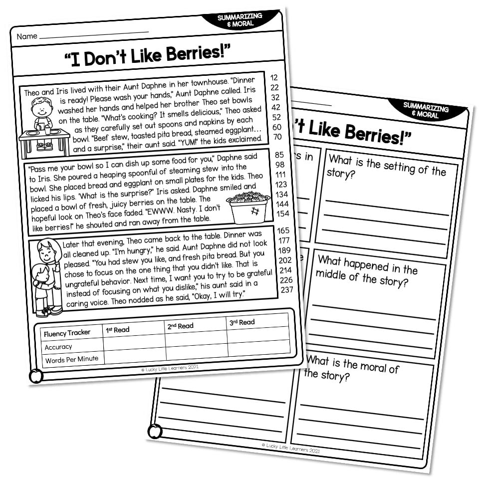 2nd Grade Summarizing and Moral Reading Passage - I Don't Like Berries ...