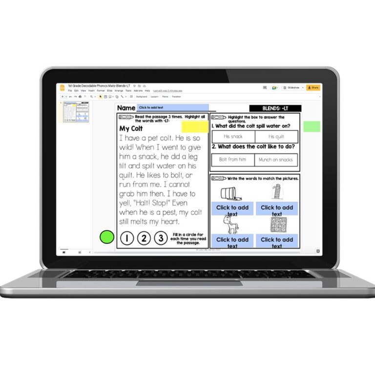 Digital 1st Grade Decodable Phonics Passage - Blends - LT - Lucky ...