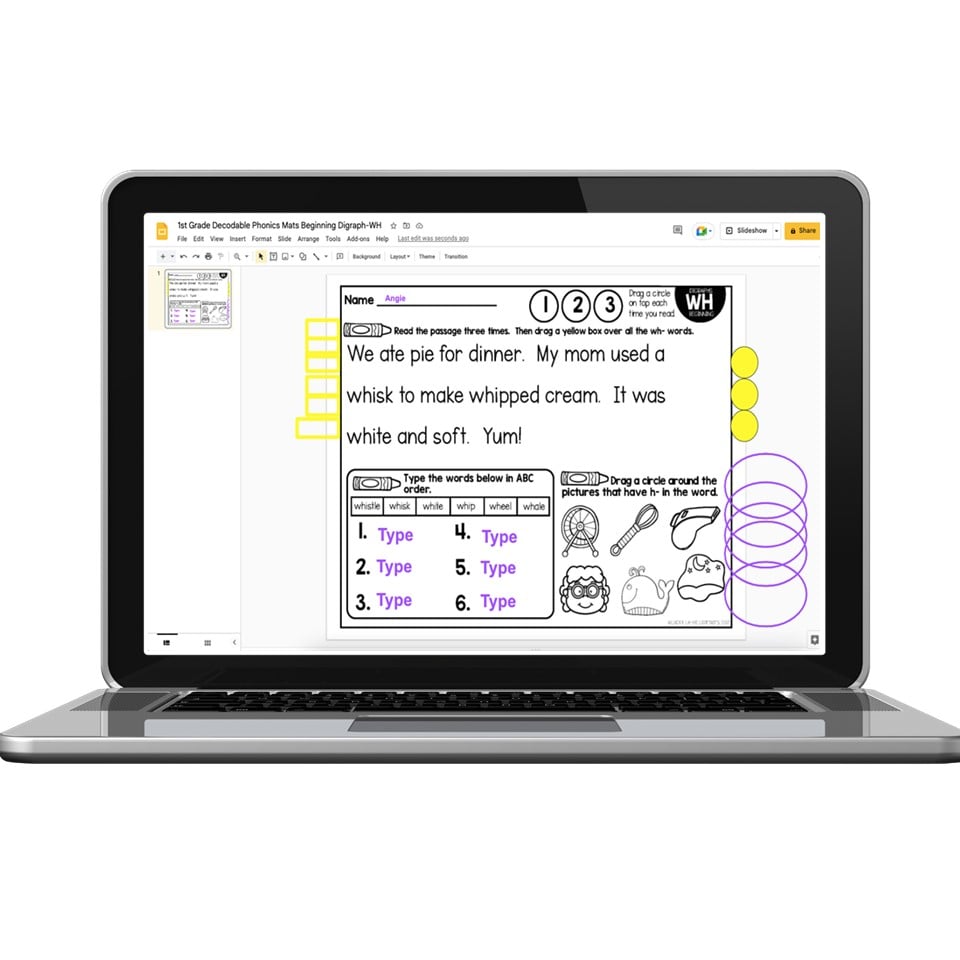 Digital 1st Grade Phonics Mats - Beginning Digraphs - WH - Lucky Little ...